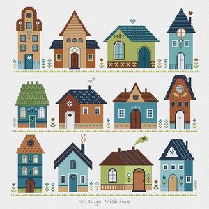 Village House Cross Stitch Pattern Easy Home Simple Art PDF Set City ...