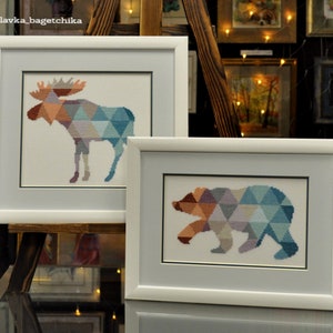 Geometric Animals Cross Stitch Patterns Moose Easy Simple DIY X-stitch ...