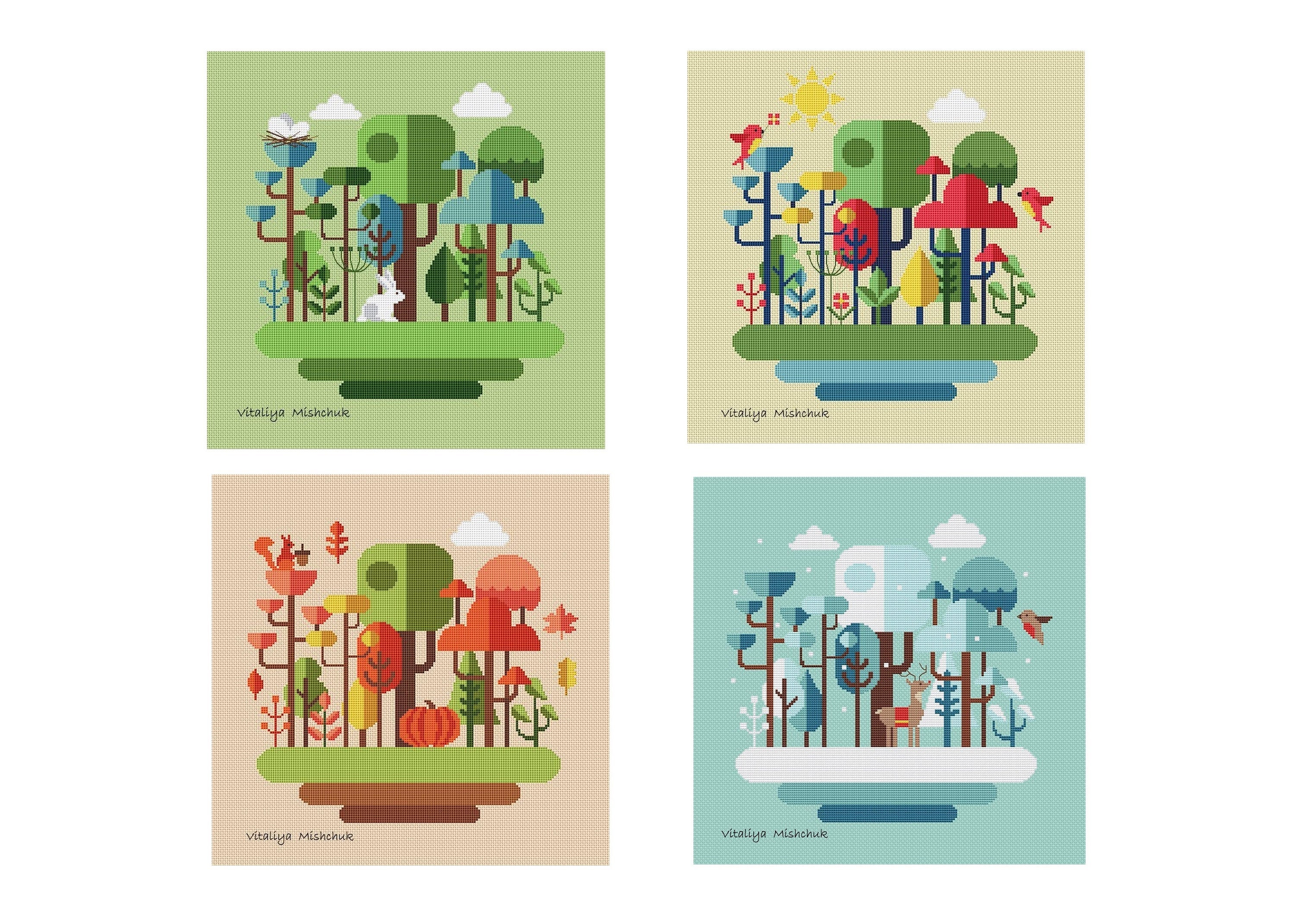 Four Seasons Cross Stitch Pattern Modern Landscape Nature - Etsy