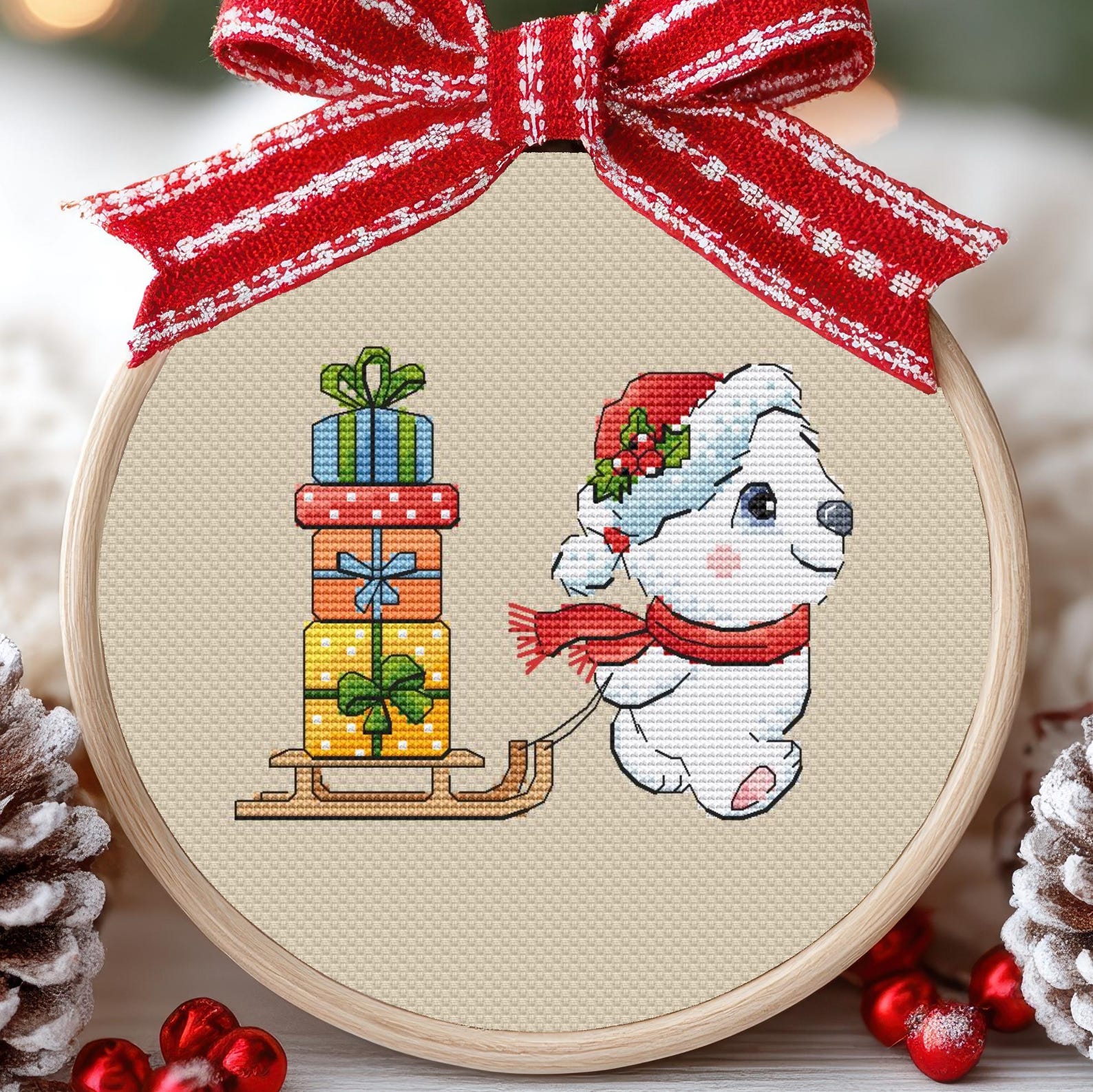 Christmas Animal Cross Stitch Pattern Polar Bear Card Winter Holiday ...