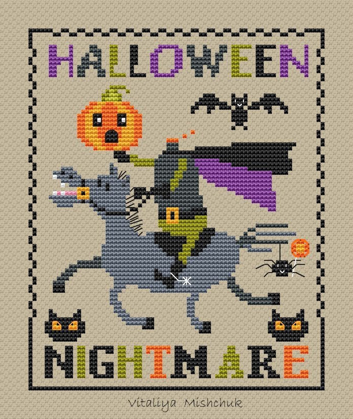 Halloween Spooky Cross Stitch Pattern PDF Nightmare Easy - Etsy