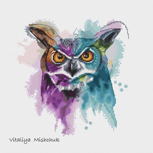 Christmas Owl Cross Stitch Pattern Christmas Animals Colorful | Etsy