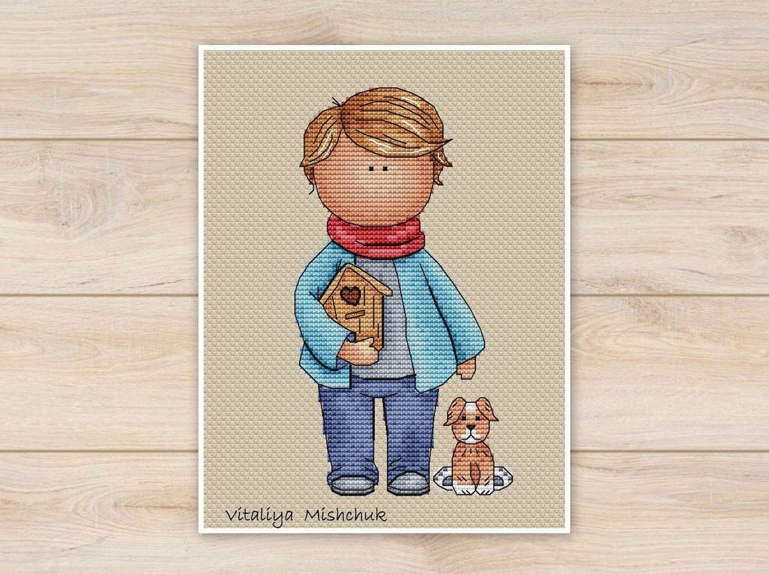 Baby Boy Cross Stitch Pattern for Kids Tilda Doll Boy Witch Dog Toy ...