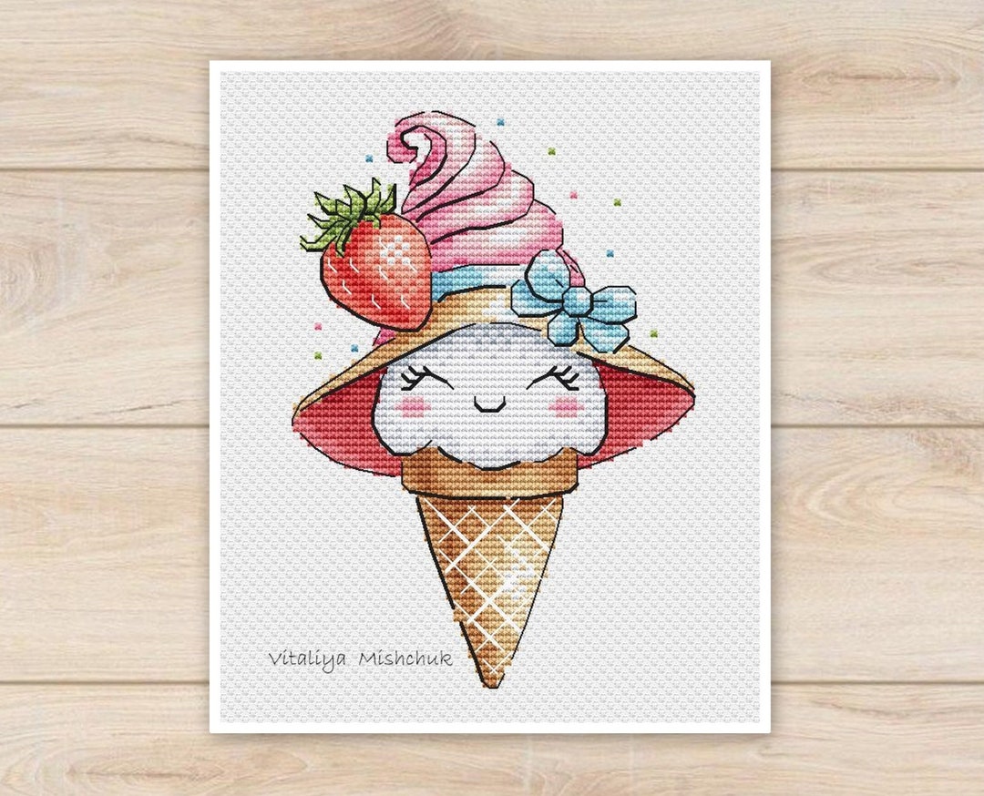 Ice Cream Cross Stitch Pattern Summer in Hat Sweets Dessert Face for ...