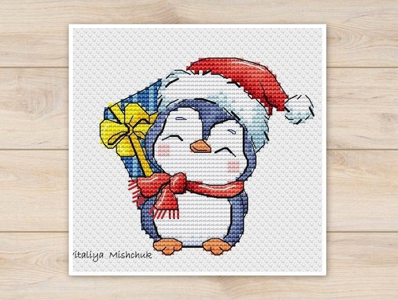 Penguin Cross Stitch Pattern Pdf Christmas Cards Small Animal - Etsy