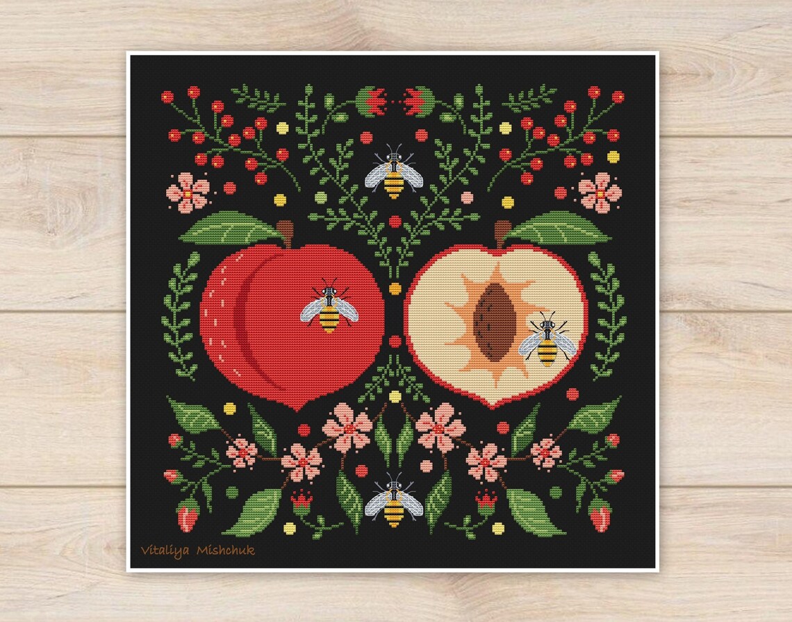 Apples Botanical Cross Stitch Pattern Bee Sampler Fruits - Etsy