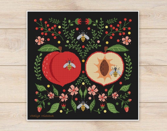 Apples Botanical Cross Stitch Pattern Bee Sampler Fruits - Etsy