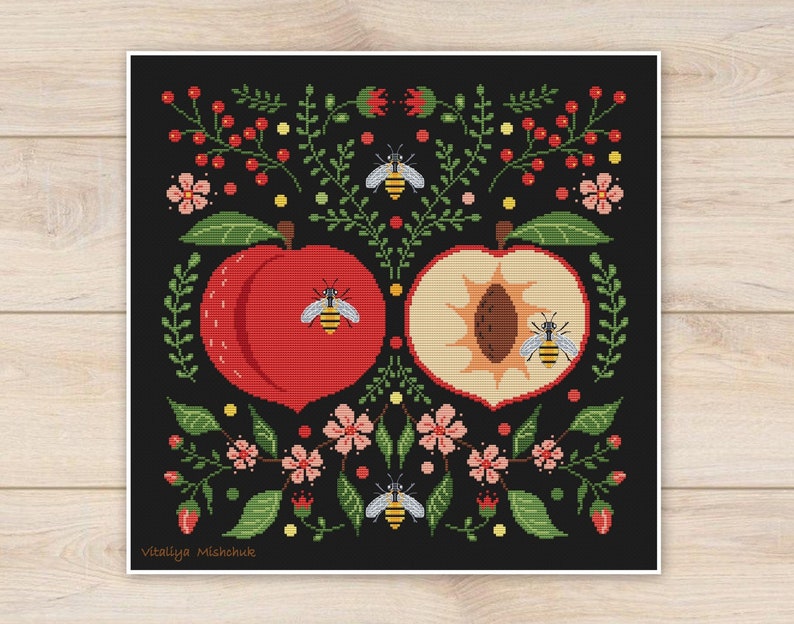Apples Botanical Cross Stitch Pattern Bee Sampler Fruits - Etsy