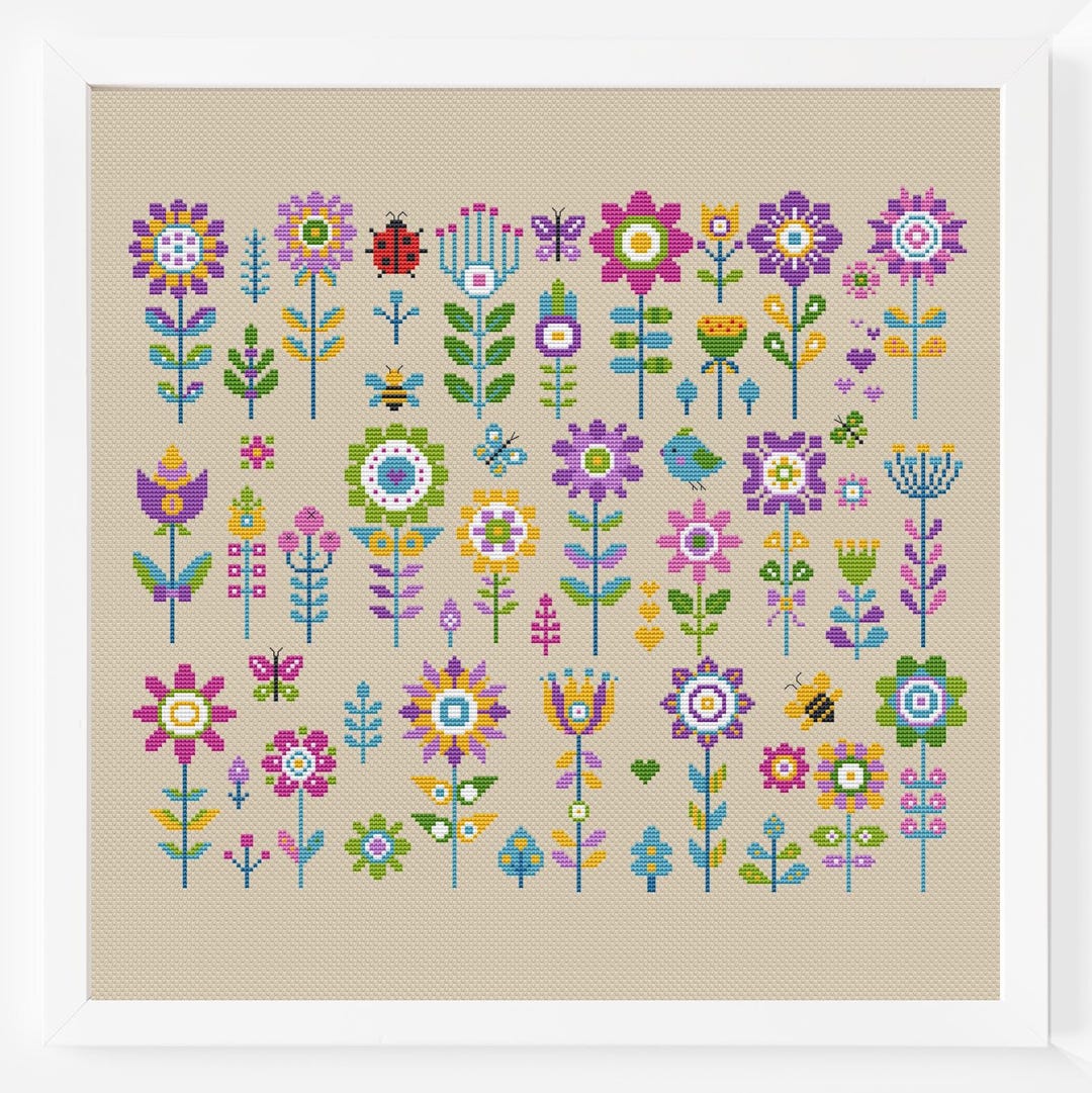 Small Flower Cross Stitch Pattern Floral Folk Mini Set Garden Plants ...