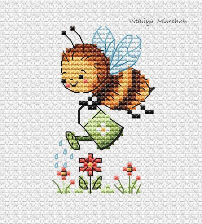 Bees Cross Stitch Pattern Cute Flower Animals Small Mini Tiny Micro ...
