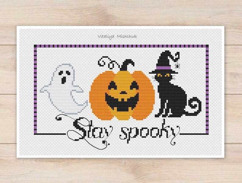 Halloween Spooky Cross Stitch Pattern PDF Pumpkin Cat Ghost - Etsy