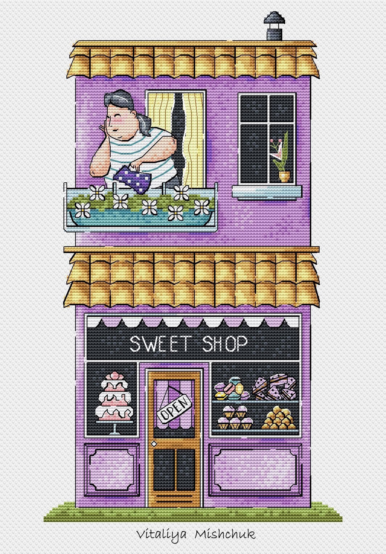 Houses Cross Stitch Pattern Shop Showcase Bistro Set Village - Etsy