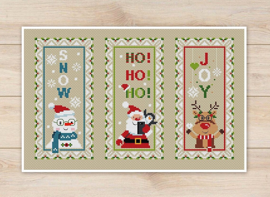 Christmas Bookmarks Cross Stitch Pattern Set of 3 Primitive Santa ...