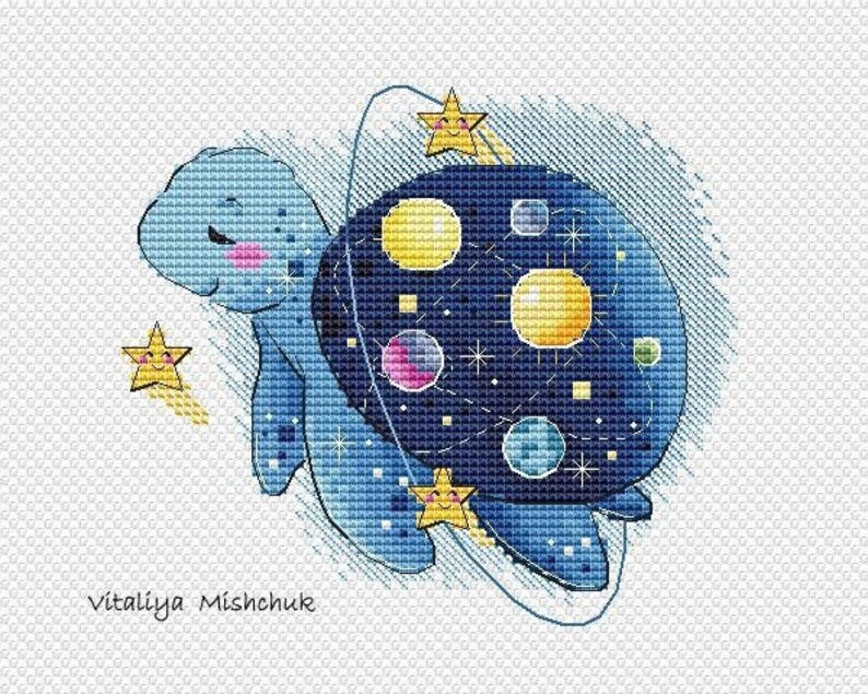 Galaxy Cross Stitch Pattern PDF Turtle Solar System Planets - Etsy