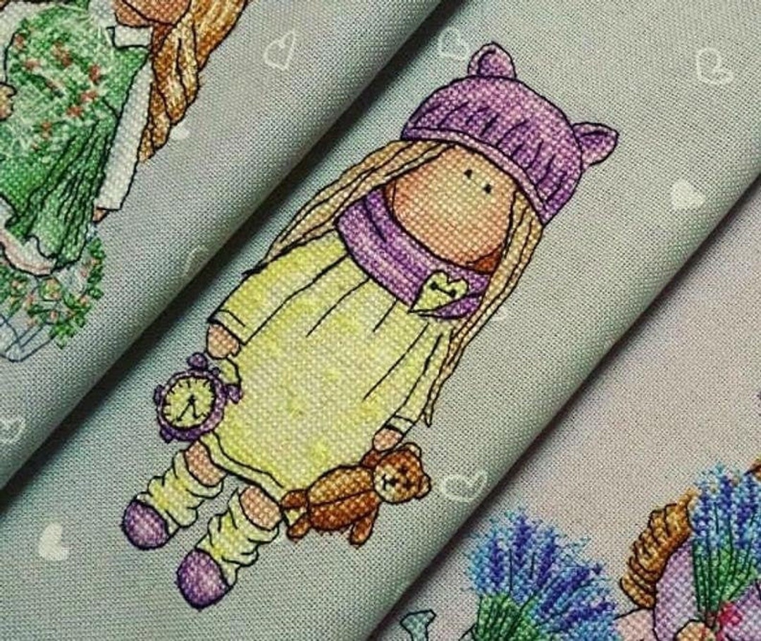 Girl Doll Cross Stitch Pattern for Kids Room Child Baby Set Toy Teddy ...