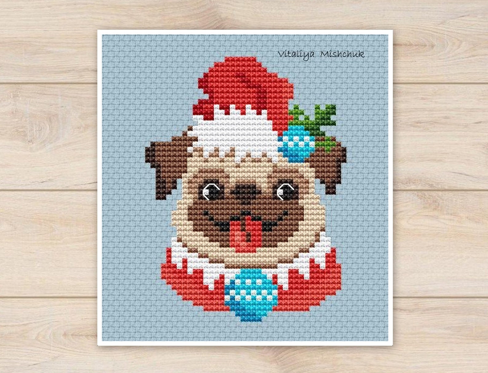 Christmas Pug Cross Stitch Pattern Christmas Dog Card Small - Etsy