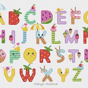 Summer Alphabet Cross Stitch Pattern Letters Monogram Font Baby Ice ...