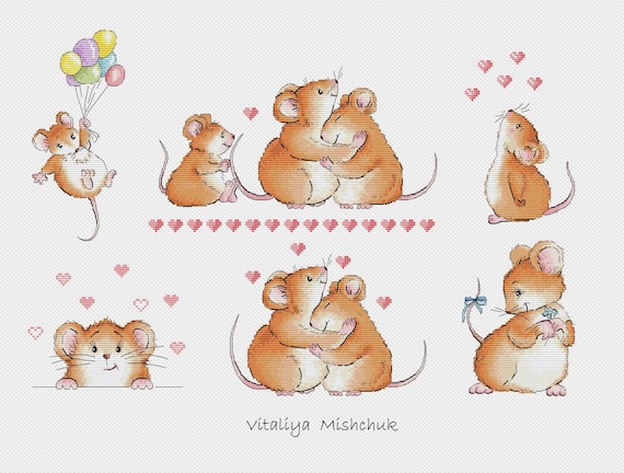 Mouse Set 6 Cross Stitch Pattern Cute Mouse Cross Stitch | Etsy