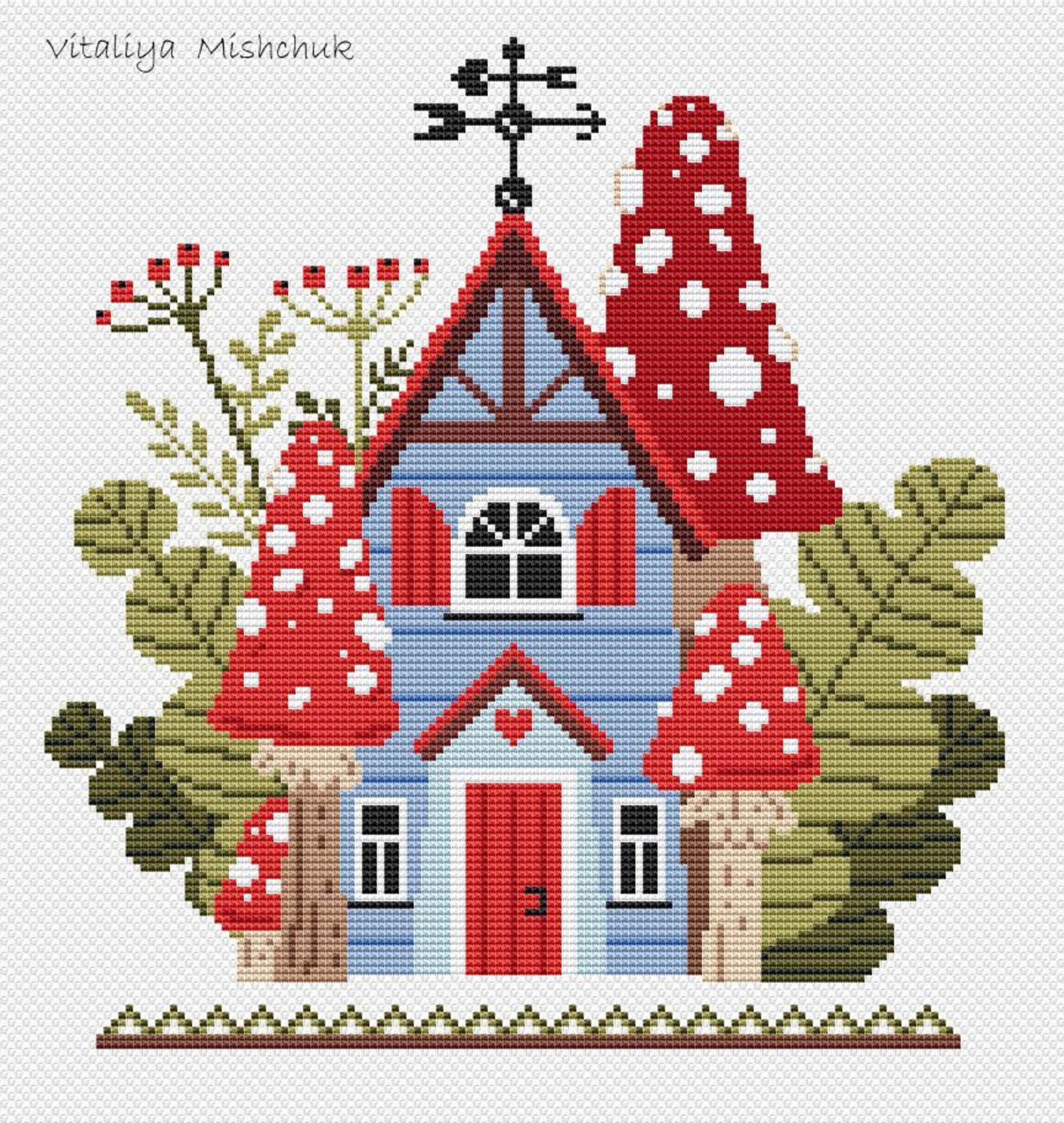 Autumn House Cross Stitch Pattern PDF Forest Cozy Mushrooms Toadstool ...