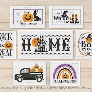 Halloween Spooky Cross Stitch Pattern PDF Pumpkin Cat Ghost Scary Easy ...