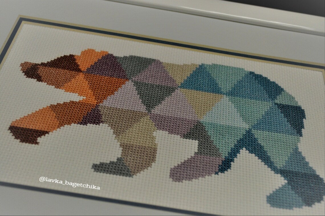 Geometric Bear Cross Stitch Pattern Animals Modern Easy DIY | Etsy