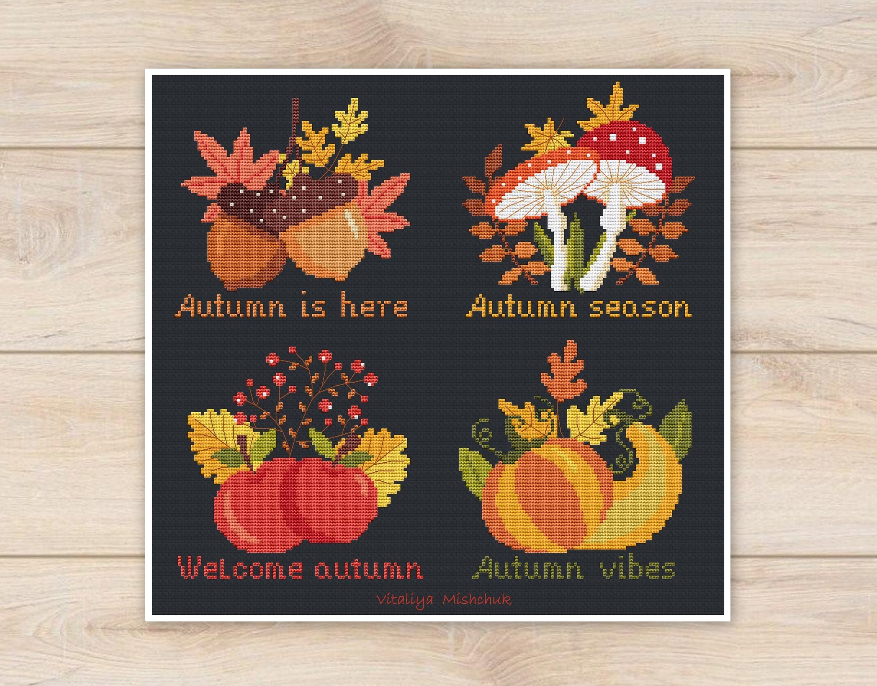 Autumn Fall Cross Stitch Pattern PDF Harvest Mushrooms Fly - Etsy