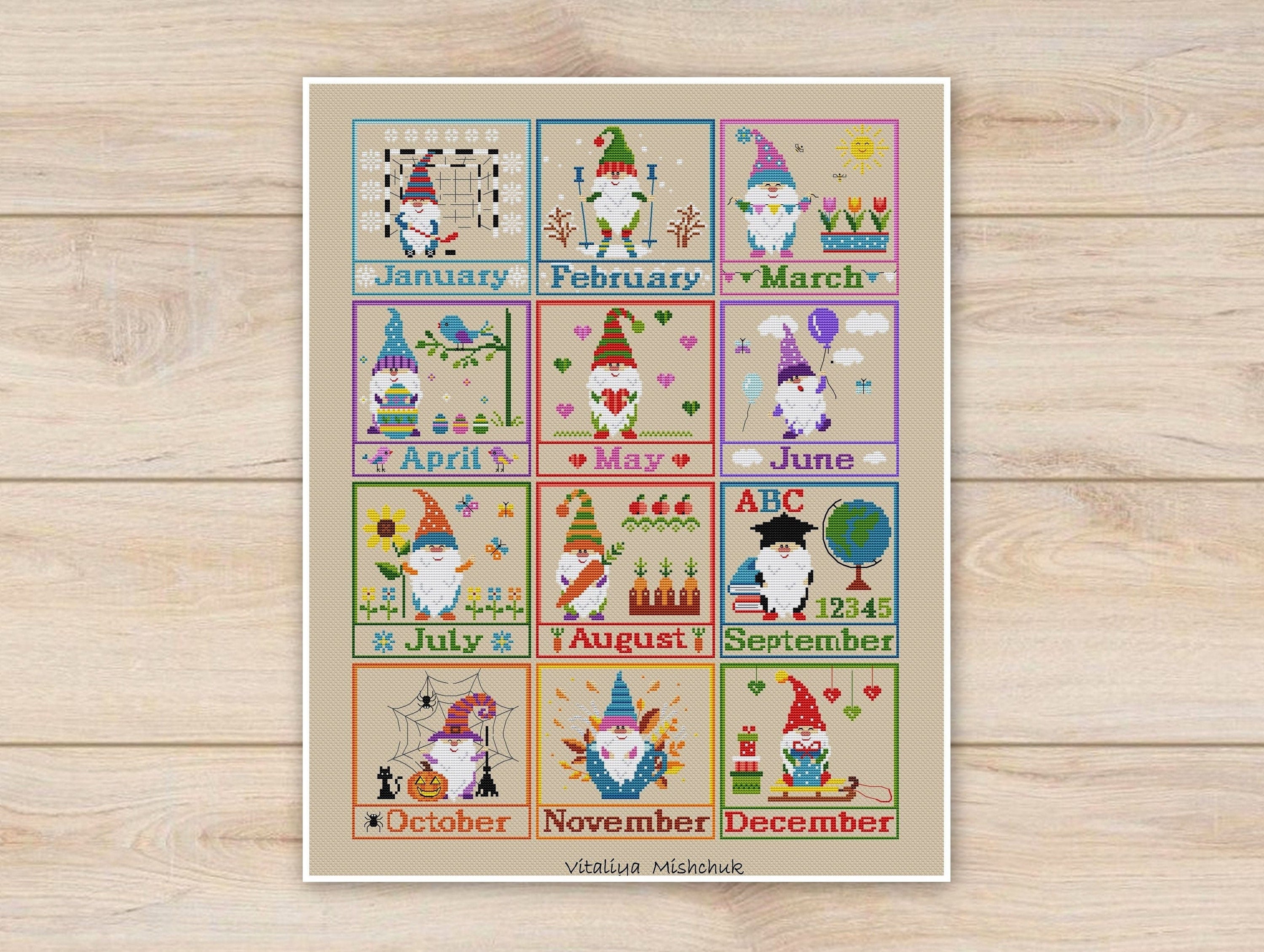 Month Gnome Cross Stitch Pattern PDF Calendar Season Easy - Etsy