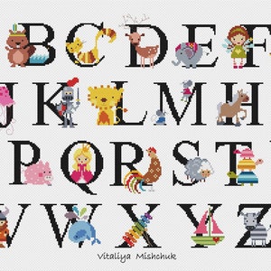 Baby Alphabet Cross Stitch Pattern Letters Animals Font Kids Child Easy ...