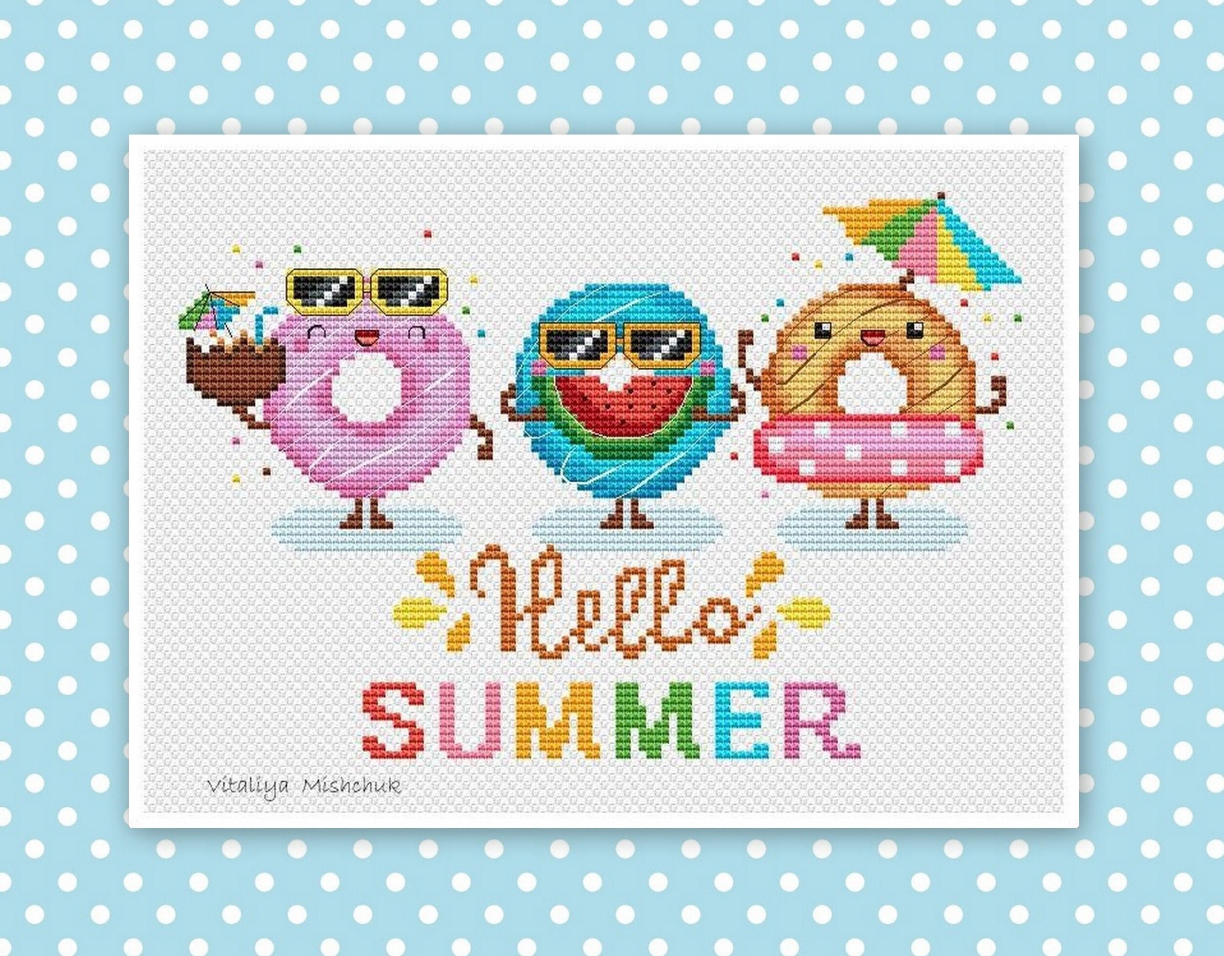 Hello Summer Cross Stitch Pattern PDF Donut Funny Easy Simple - Etsy