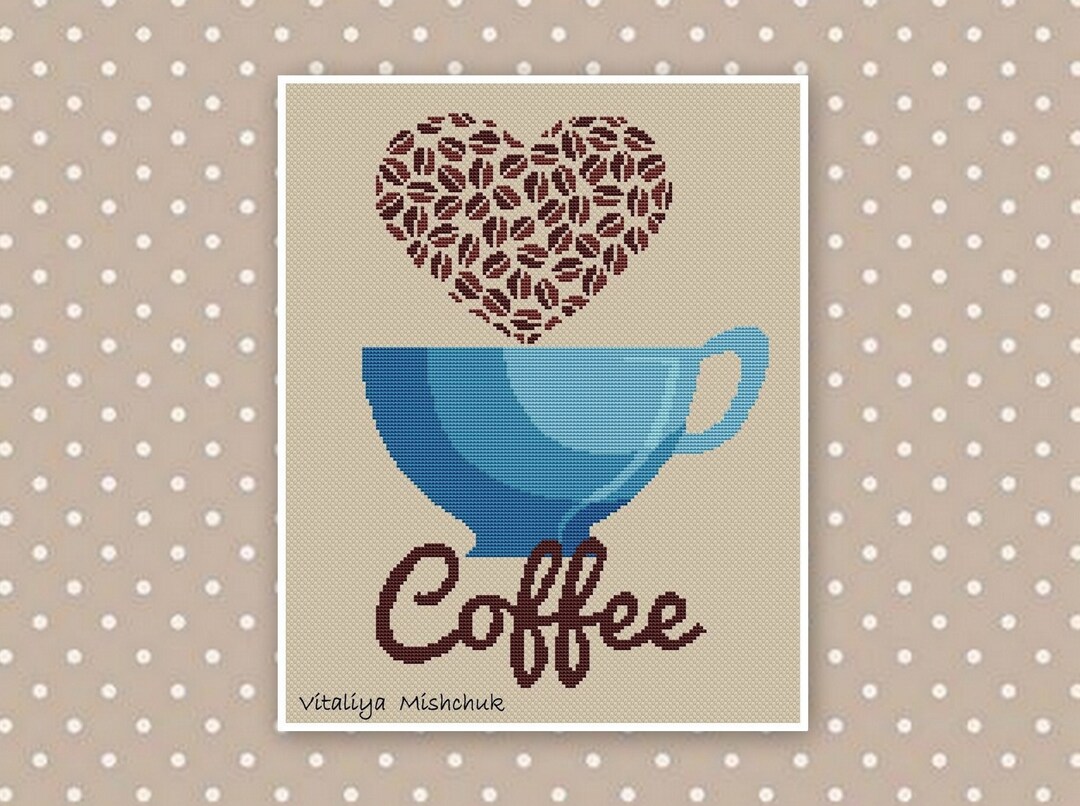 Cup of Coffee Cross Stitch Pattern PDF for Kitchen Modern Heart Love ...