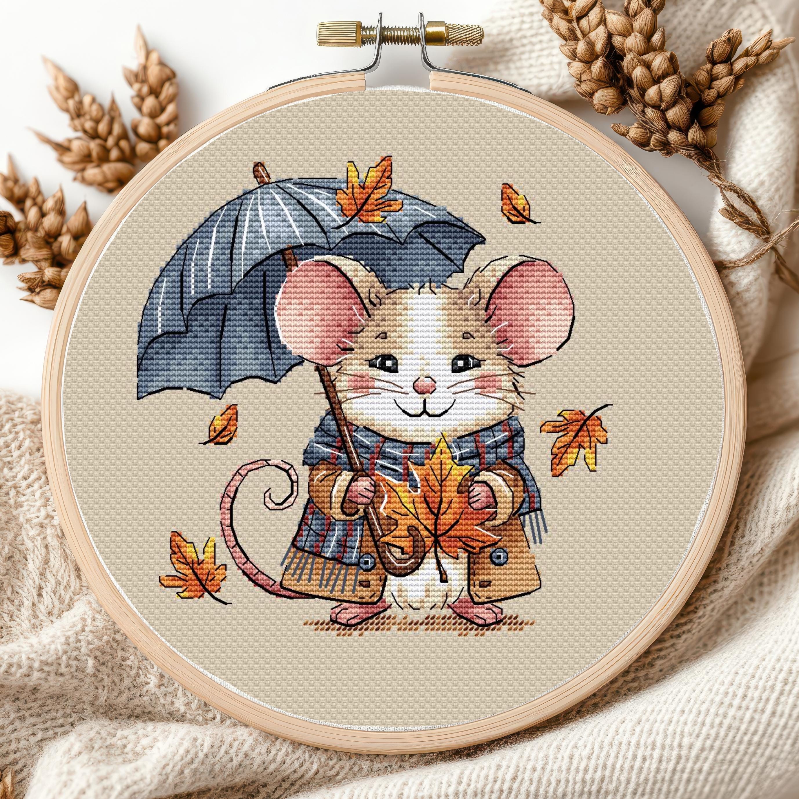Fall Mouse Cross Stitch Patterns Autumn Baby Animal Boy Kids Mice ...