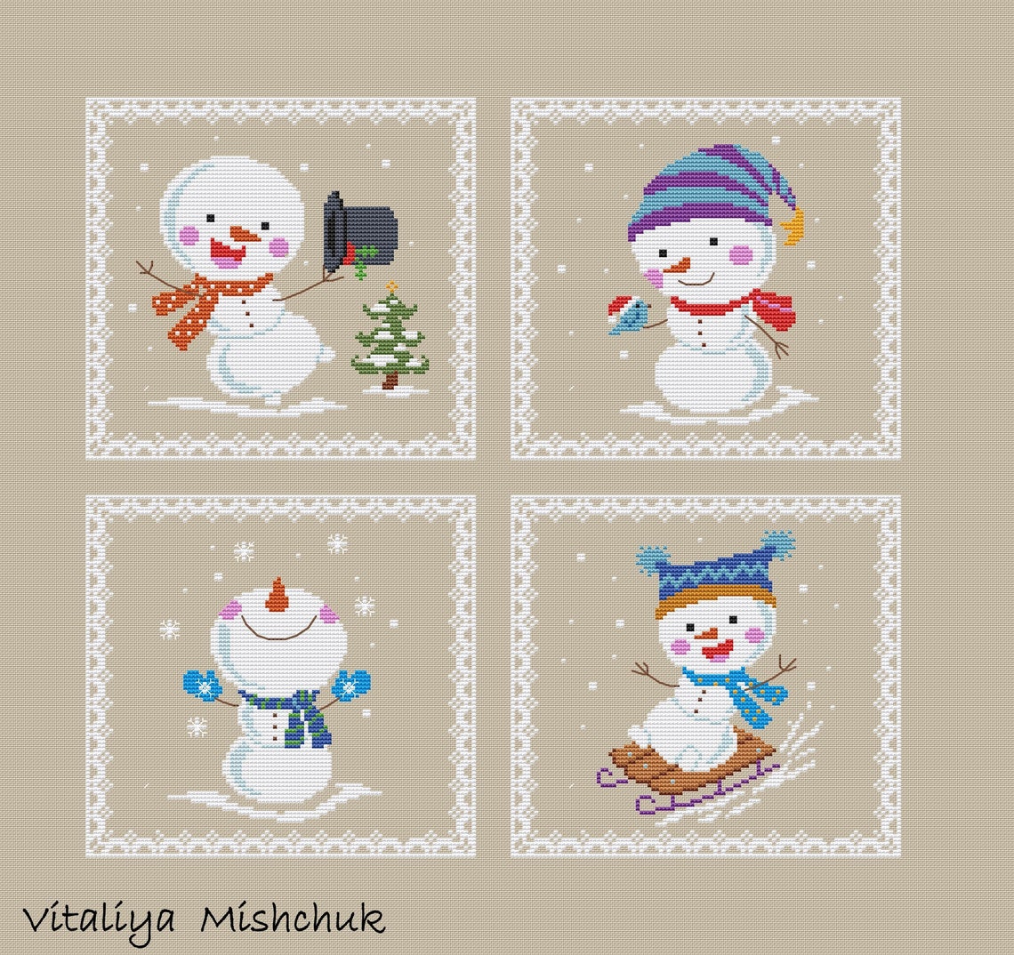 Christmas Snowmen Cross Stitch Pattern Ornament Cross Stitch | Etsy