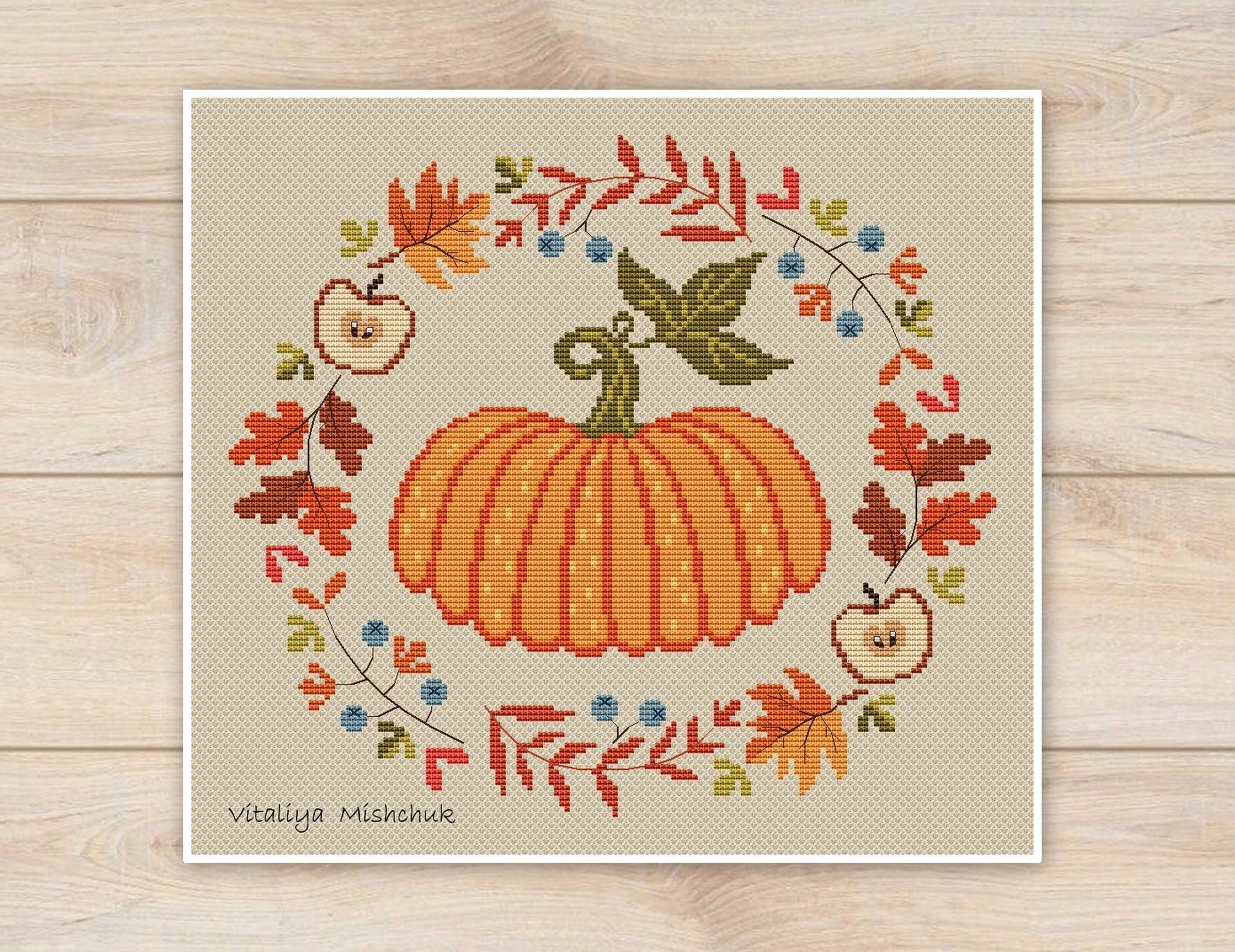 Autumn Pumpkin Cross Stitch Pattern PDF Autumn Harvest Wreath - Etsy