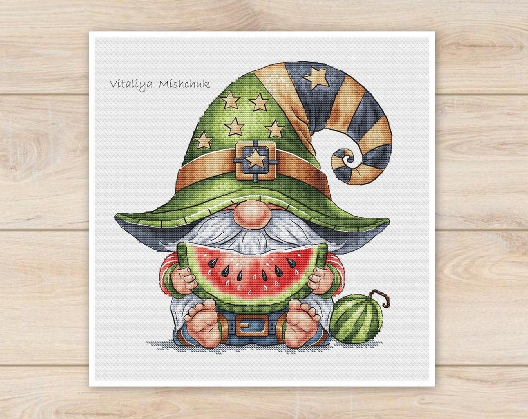 Summer Gnome Cross Stitch Pattern Watermelon Magical Creature American ...