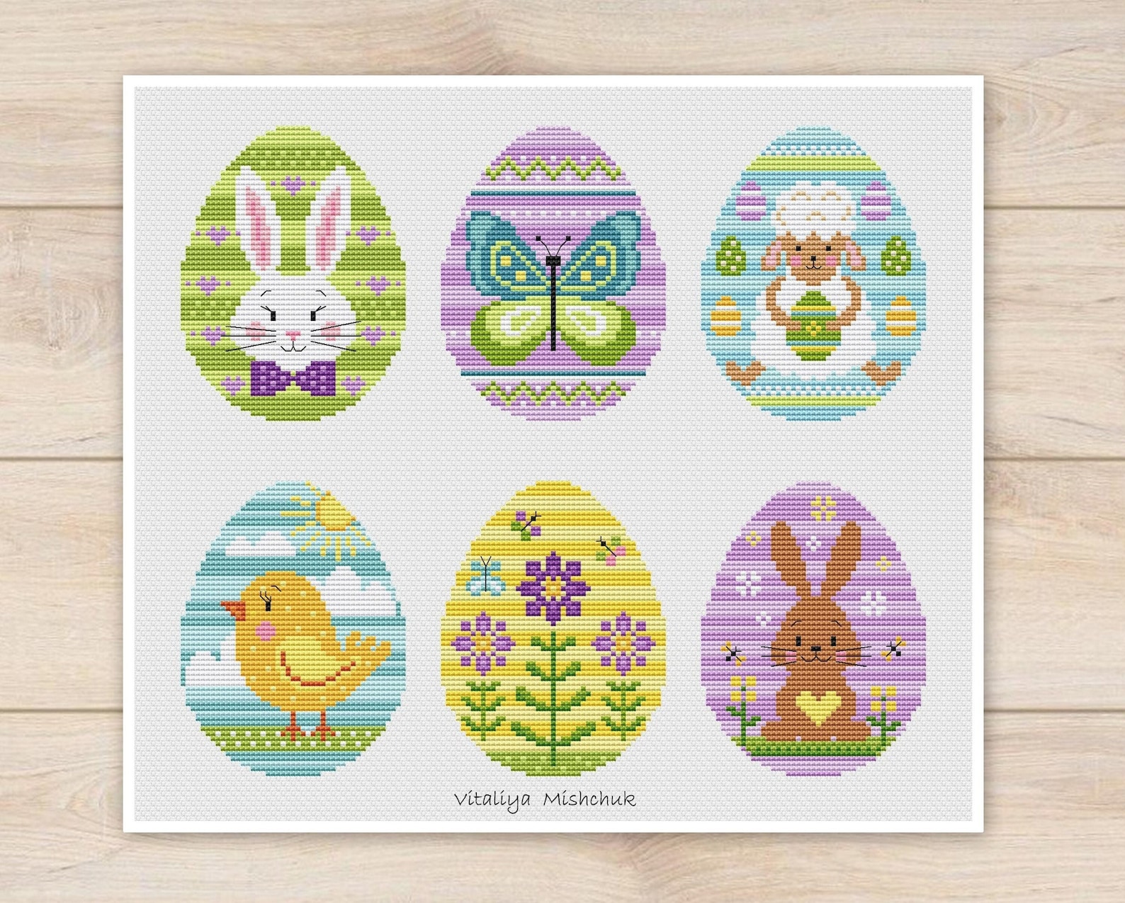 Easter Egg Cross Stitch Patterns Bunny Ornaments Set 6 for Kids Nursery ...