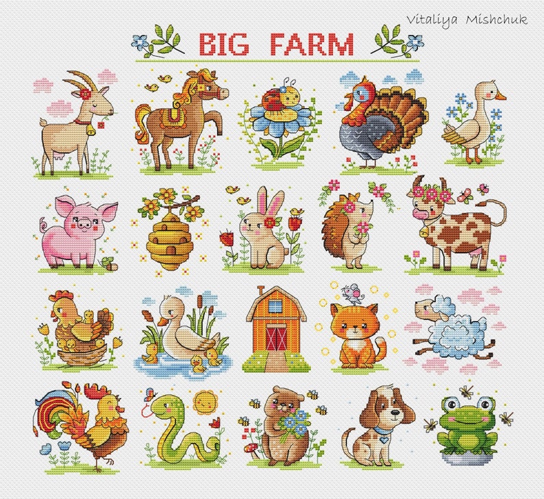 Farm Animals Cross Stitch Pattern PDF Farmhouse Cute Animal - Etsy