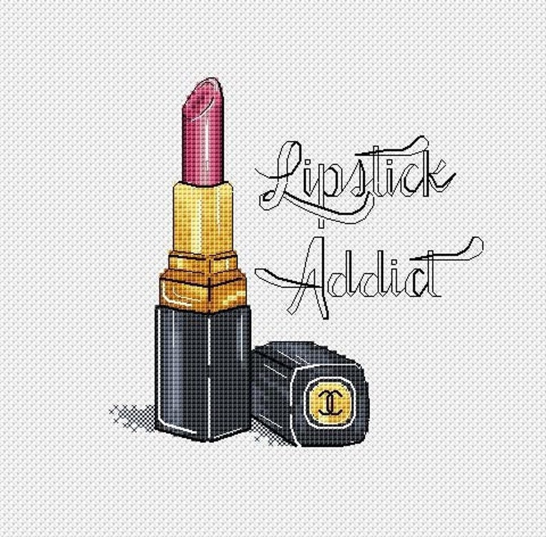 Lipstick Cross Stitch Pattern Pdf for Woman Fashion Makeup Modern Chart ...