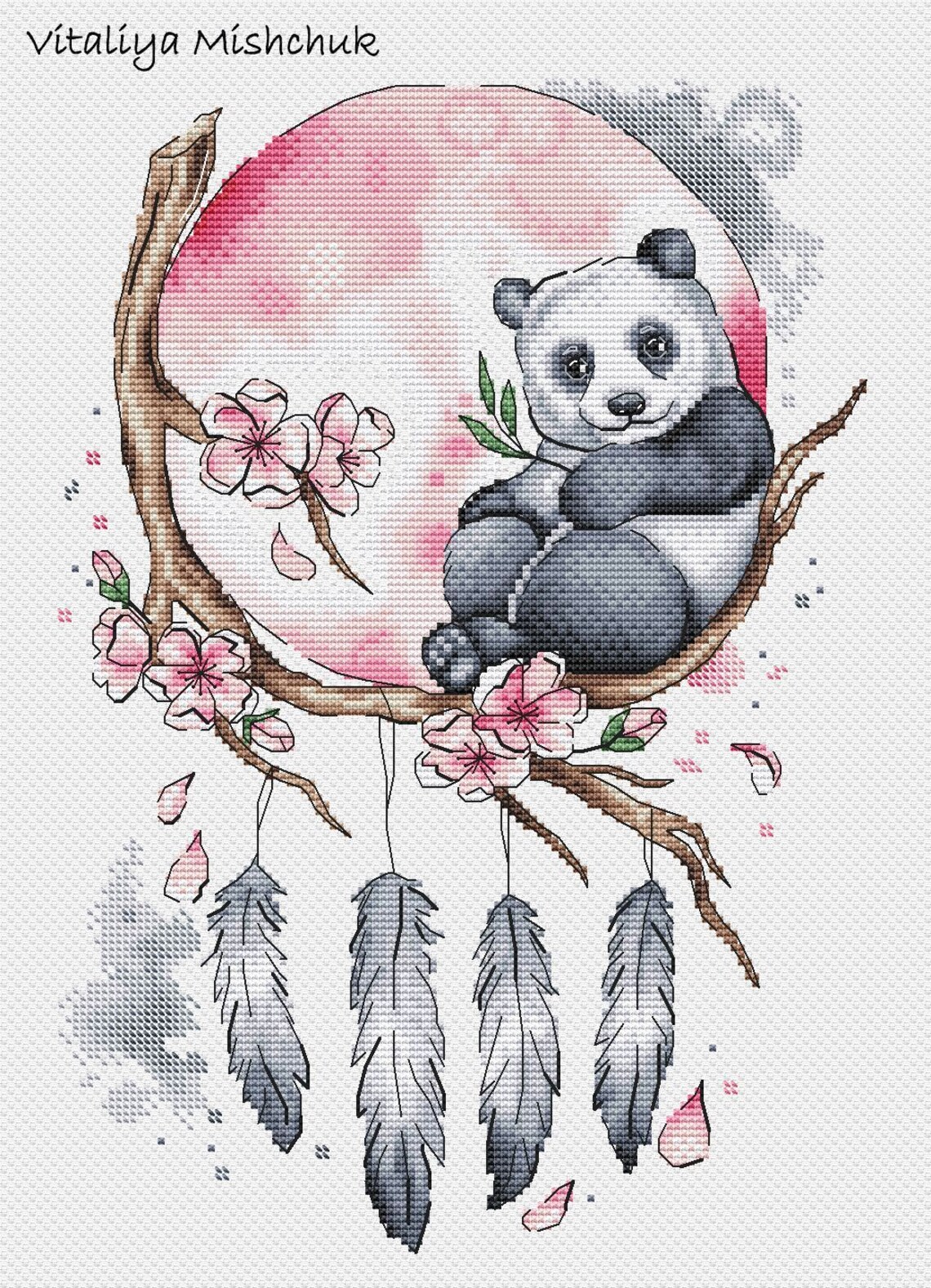 Panda Cross Stitch Pattern Watercolor Animals Horizontal Colorful Art ...