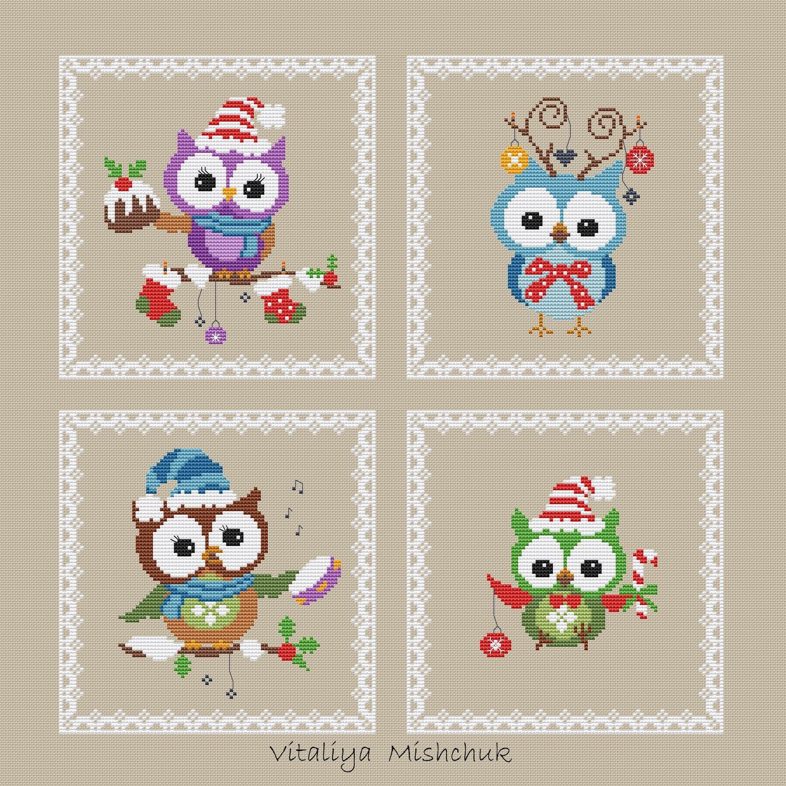 Christmas Owls Cross Stitch Pattern Christmas Animals Birds - Etsy