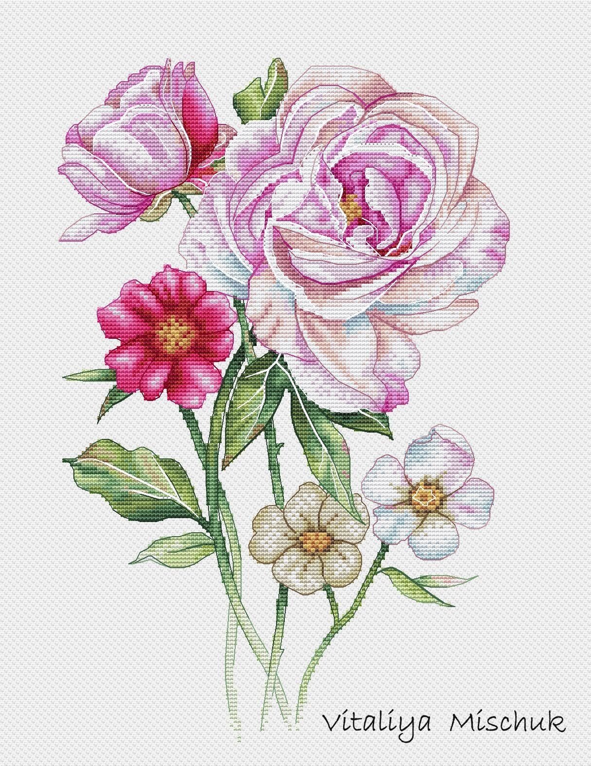 Garden Flowers Cross Stitch Pattern Flower Bouquet Cross | Etsy