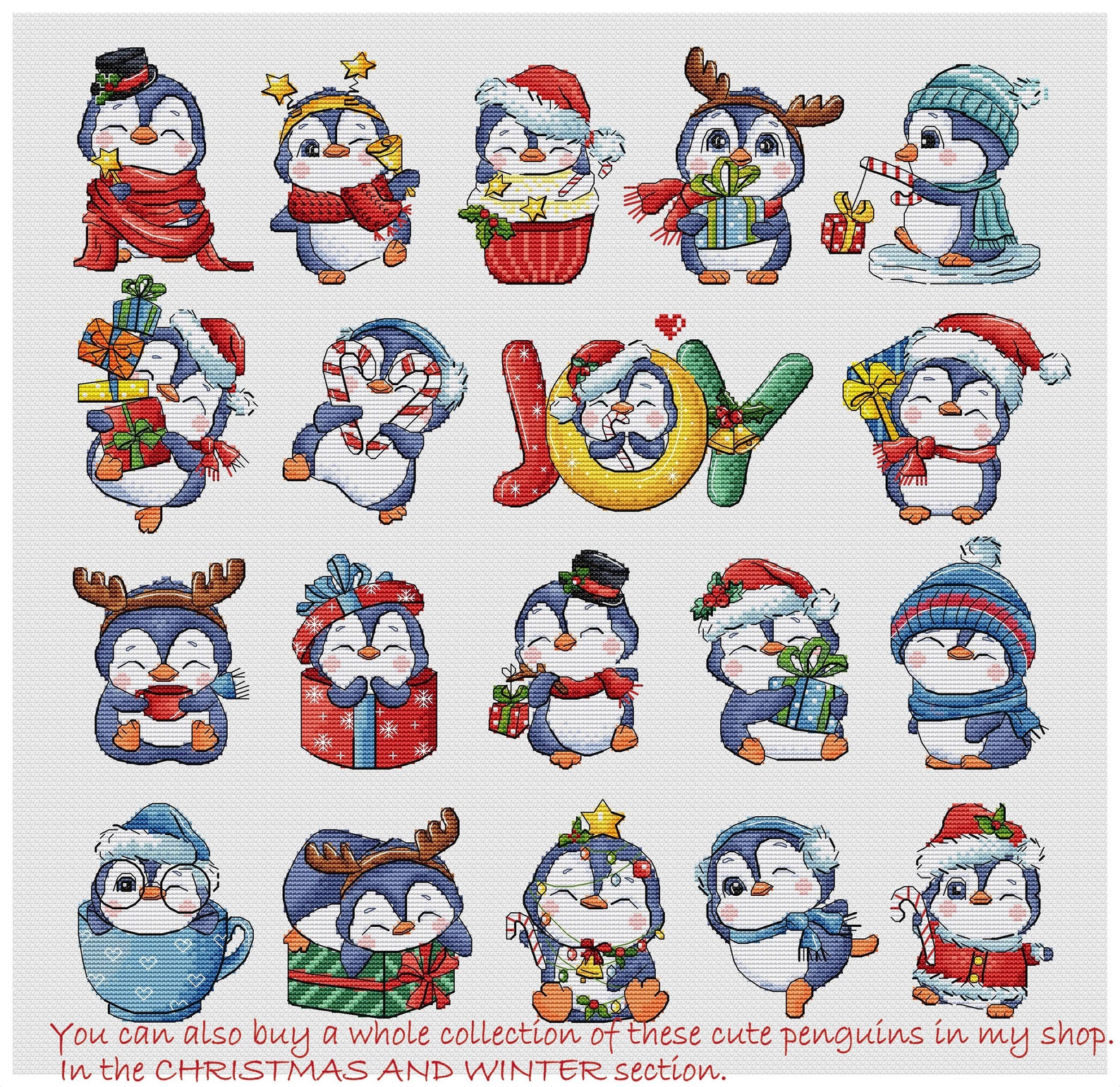 Christmas Penguin Cross Stitch Pattern Cards Penguins Animal - Etsy