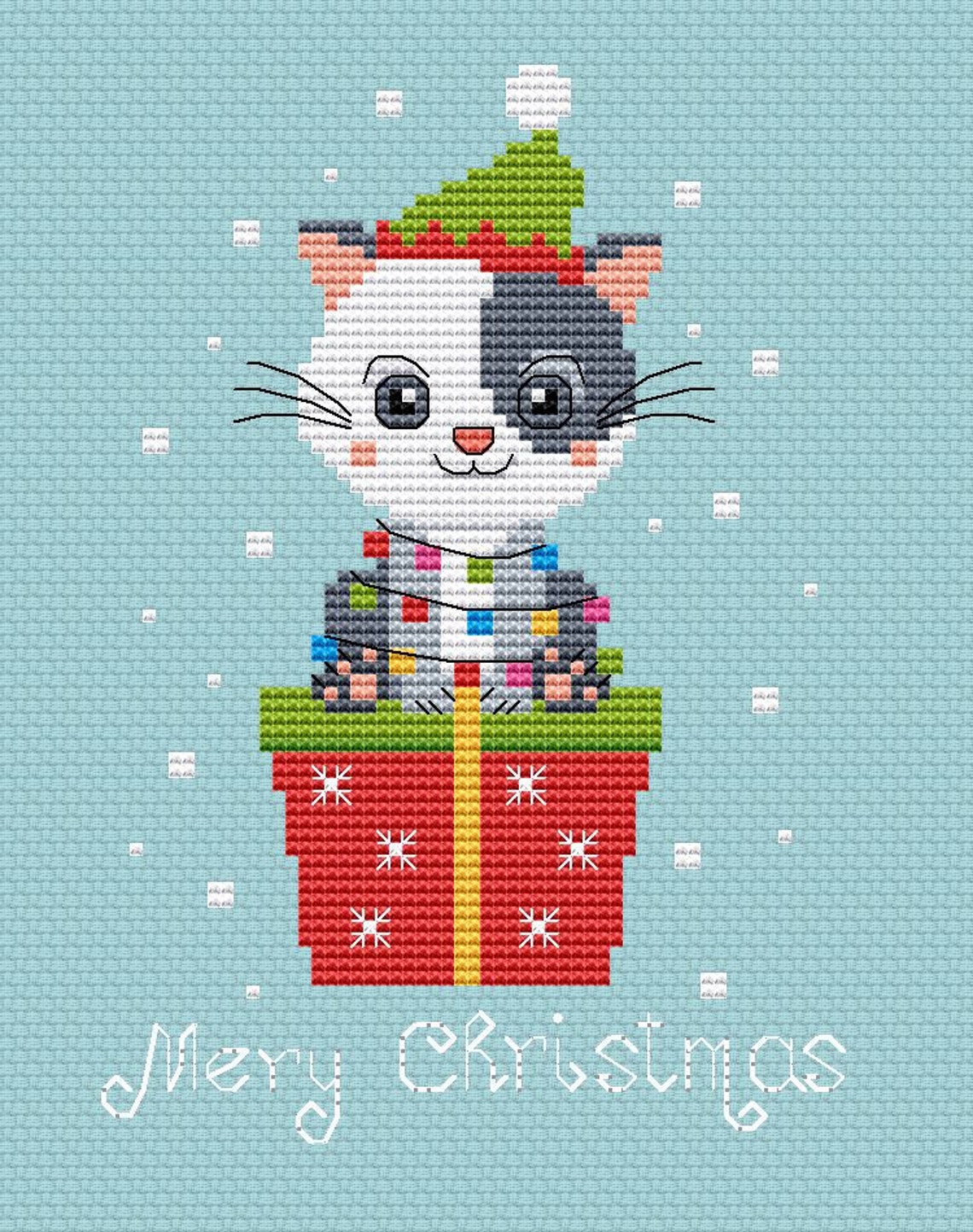 Christmas Cat Cross Stitch Pattern Merry Christmas Animal Card - Etsy