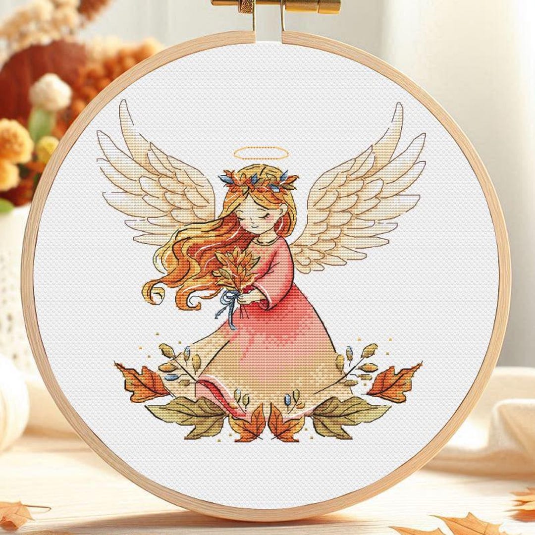Autumn Angel Cross Stitch Pattern Fall PDF Baby Girl Leaf Religious for ...