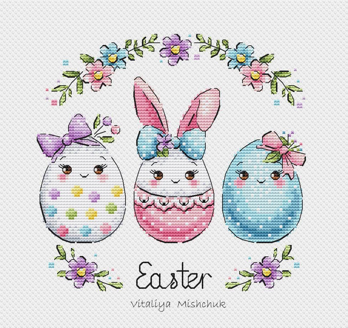 Easter Egg Cross Stitch Patterns Happy Easter First Bunny Holiday ...