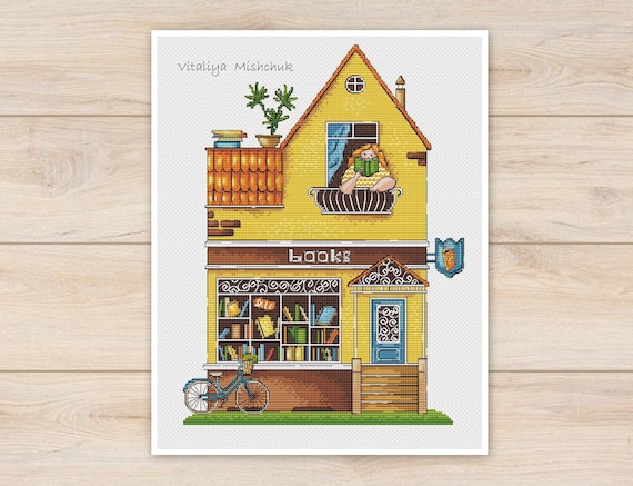 Book Houses Cross Stitch Pattern Books Library Girl Shop - Etsy