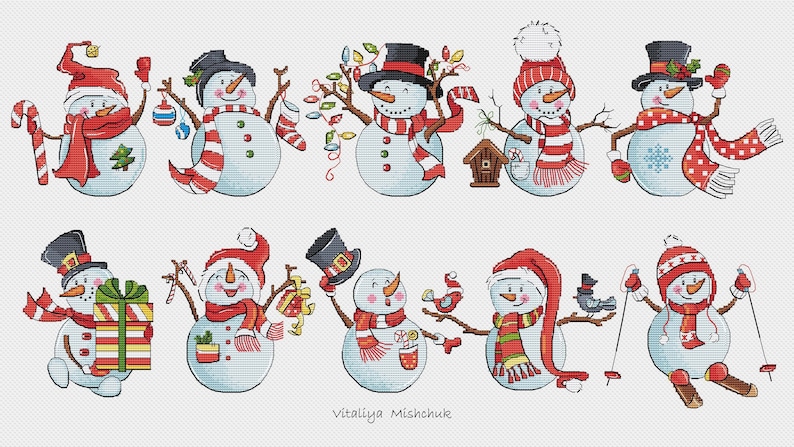 Christmas Snowman Cross Stitch Pattern Set Ornaments - Etsy