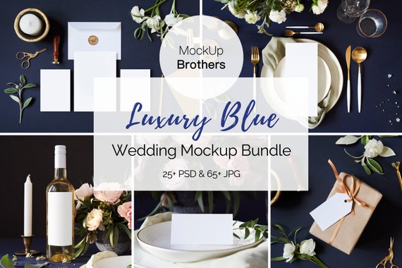 Wedding Mockup Bundle Blue Background Mockup Invitation Set | Etsy