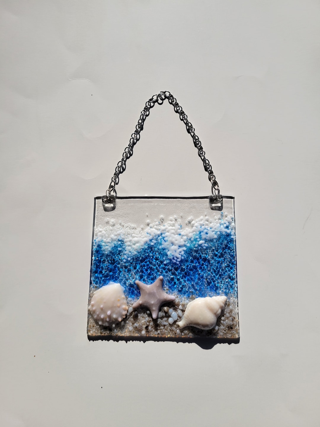Fused Glass Beach Scene, Ocean Suncatcher, Sea Scapes, Seashell Wall ...