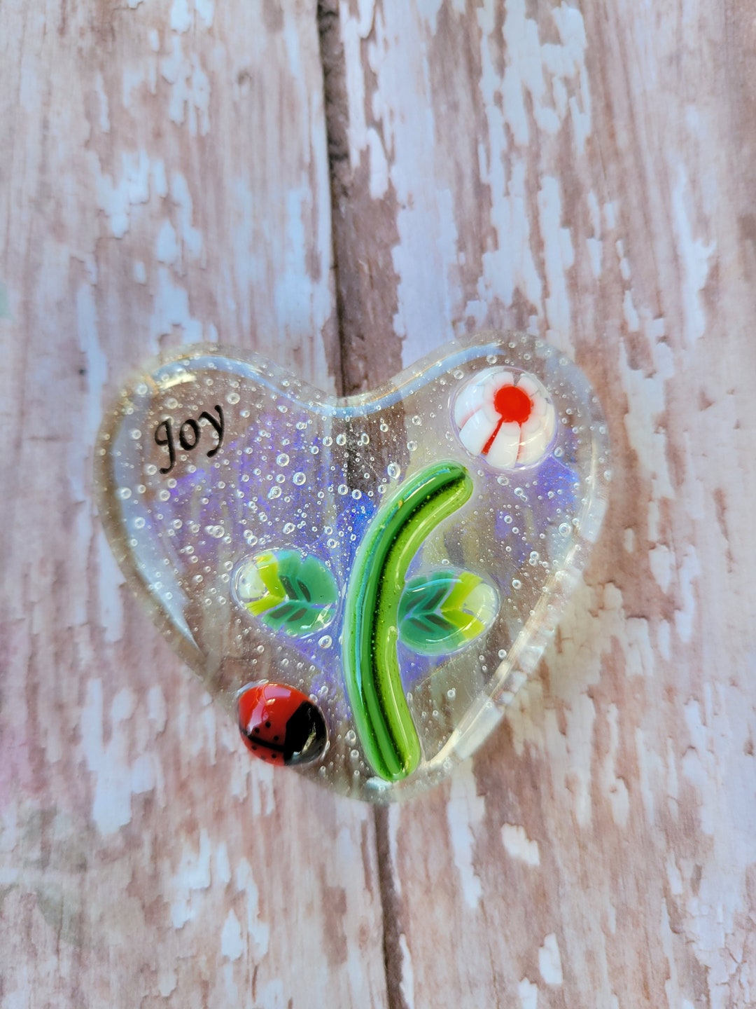 Glass Heart Paperweight, Fused Glass Heart, Inspirational Gift, Office ...