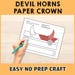 Devil Horns Paper Crown Party Coloring Printable Kids Halloween Craft ...